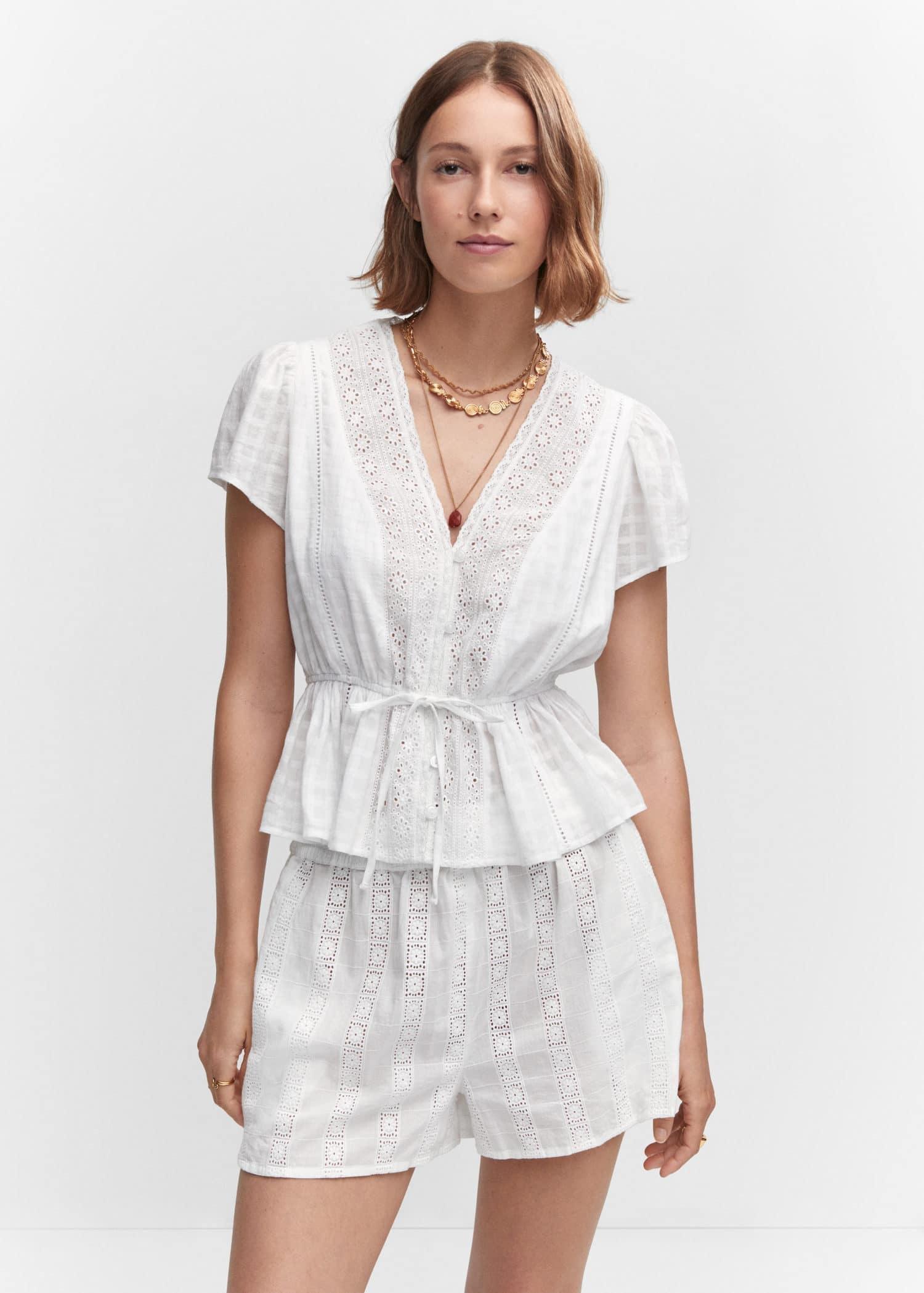 تسوق White Embroidered Openwork Blouse Mango | أزاديا الإمارات العربية المتحدة