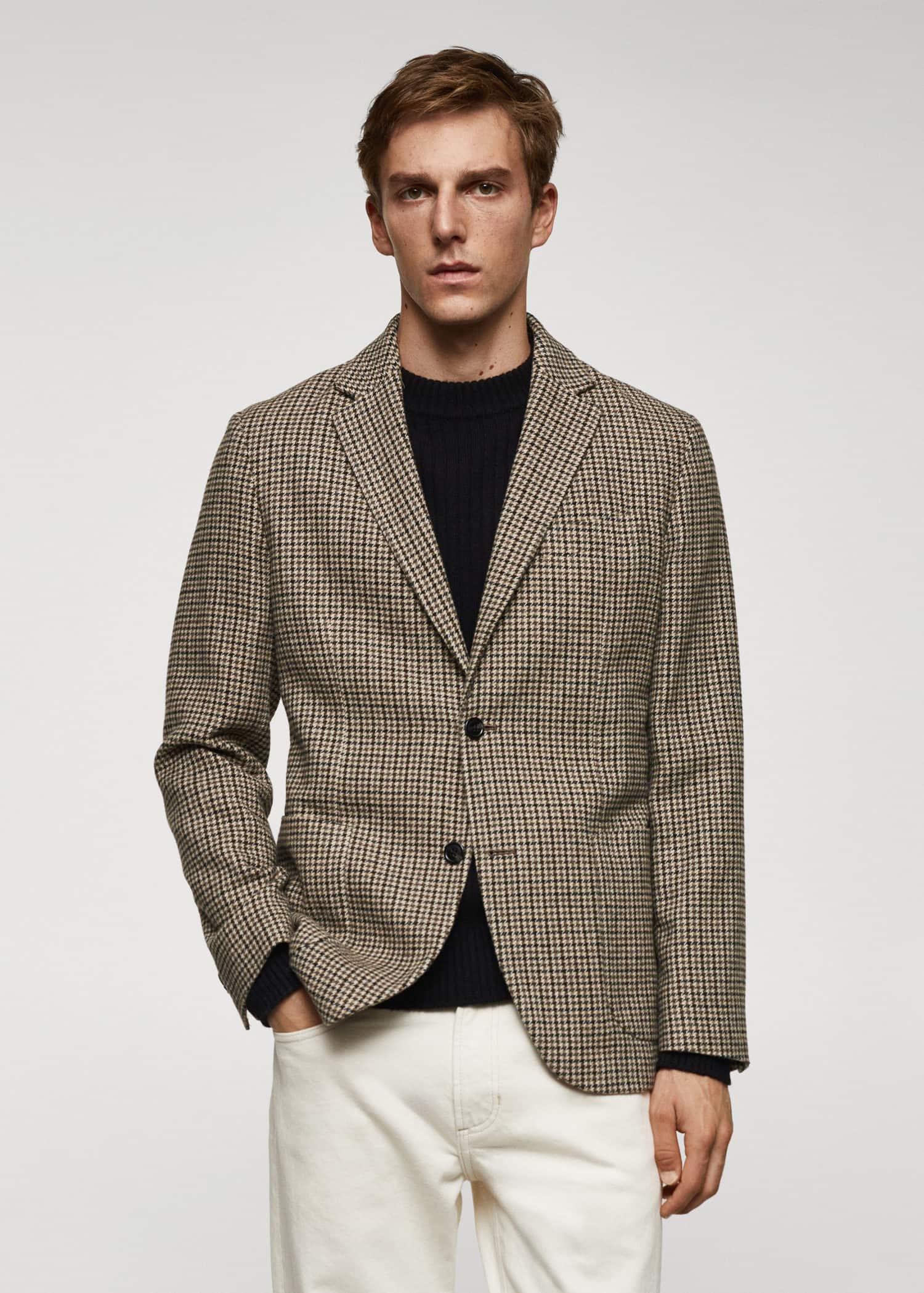 تسوق Beige Wool Slim Fit Houndstooth Jacket Mango | أزاديا الإمارات ...