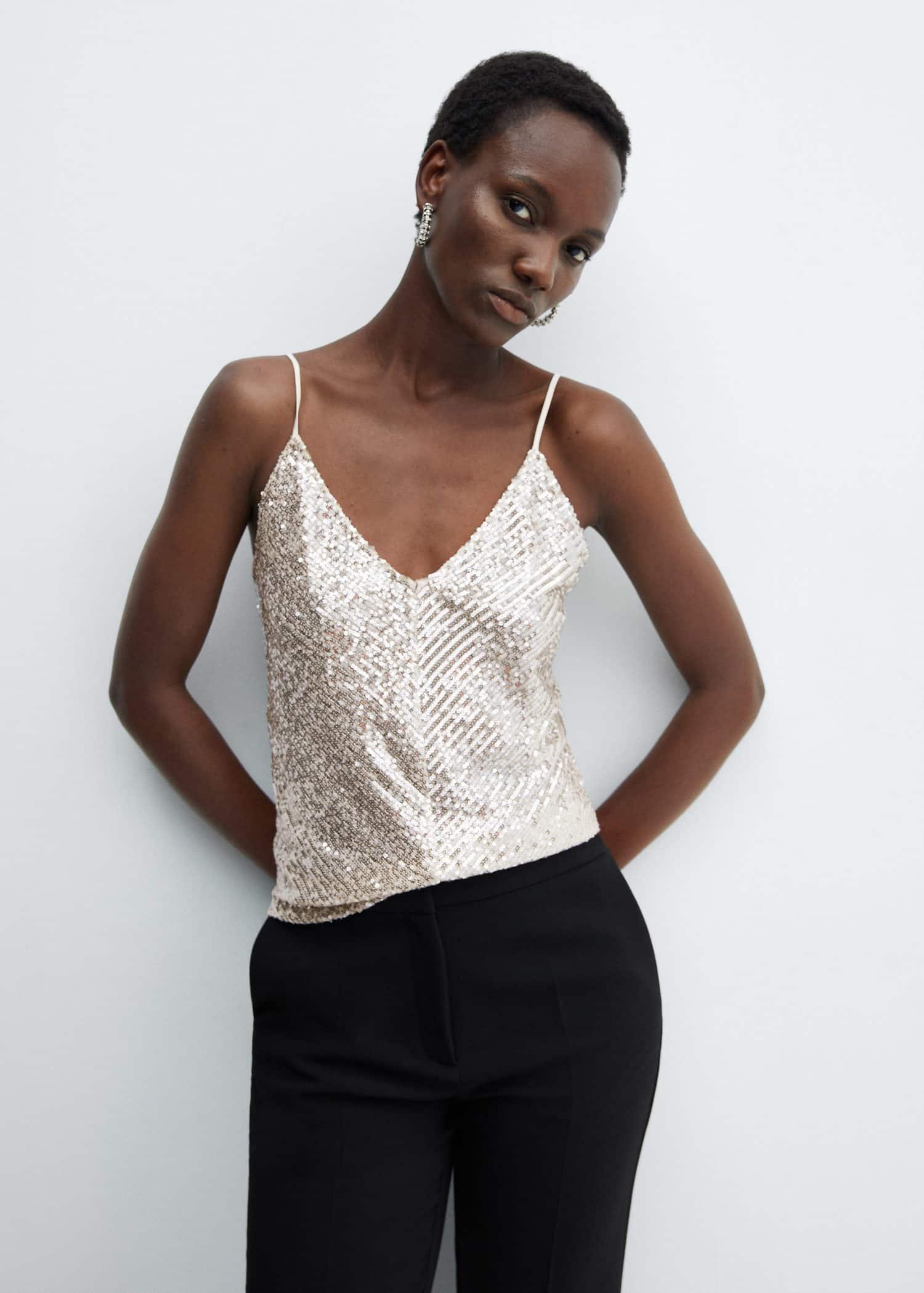 تسوق Beige Sequined Strap Top Mango | أزاديا الإمارات العربية المتحدة