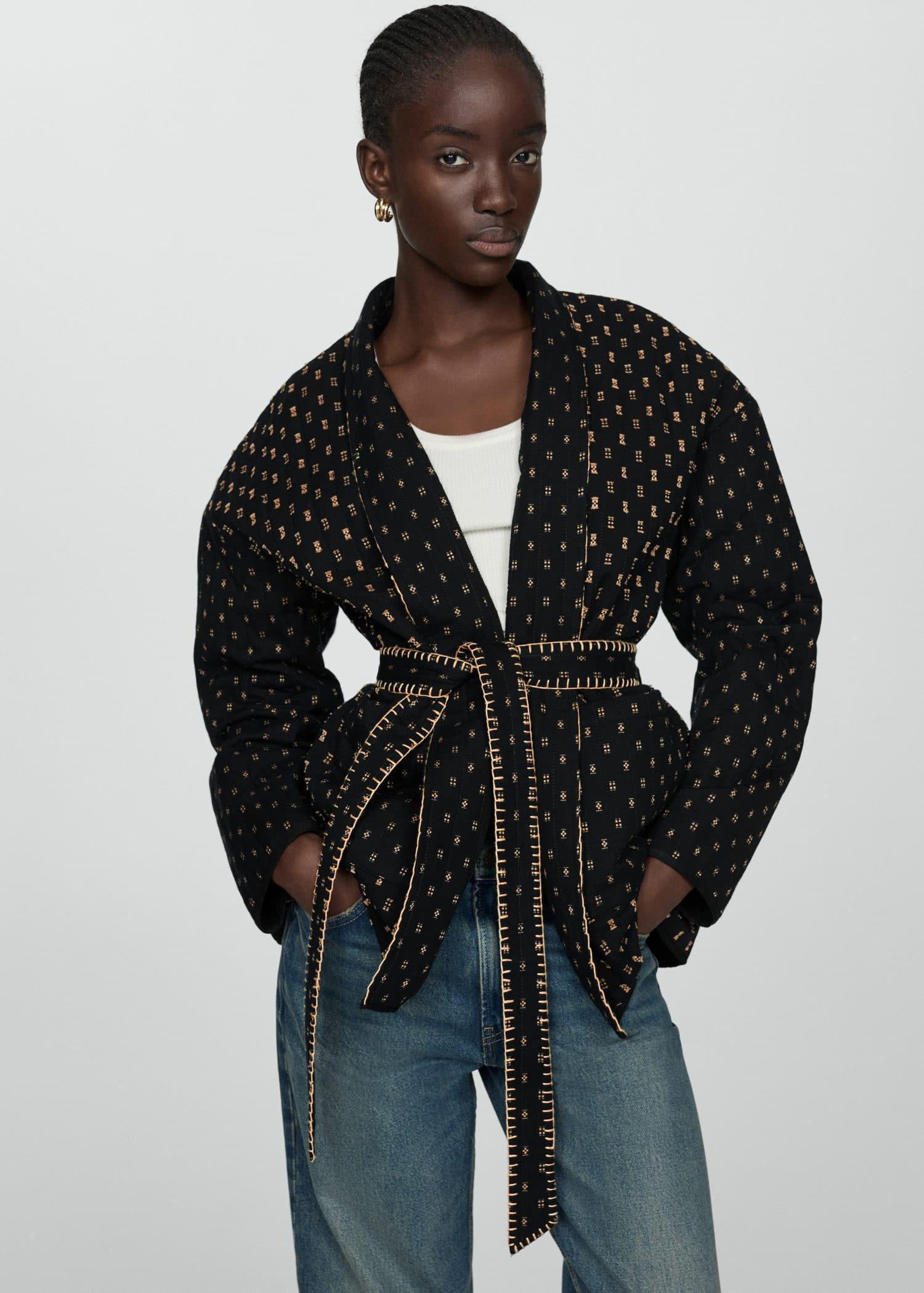 Mango Navy Quilted Jacket With Embroidered Details | Azadea UAE
