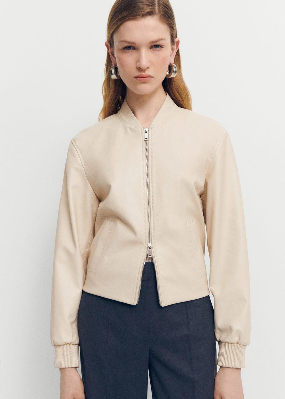 تسوق Beige Leather Bomber Jacket Mango | أزاديا الإمارات العربية المتحدة
