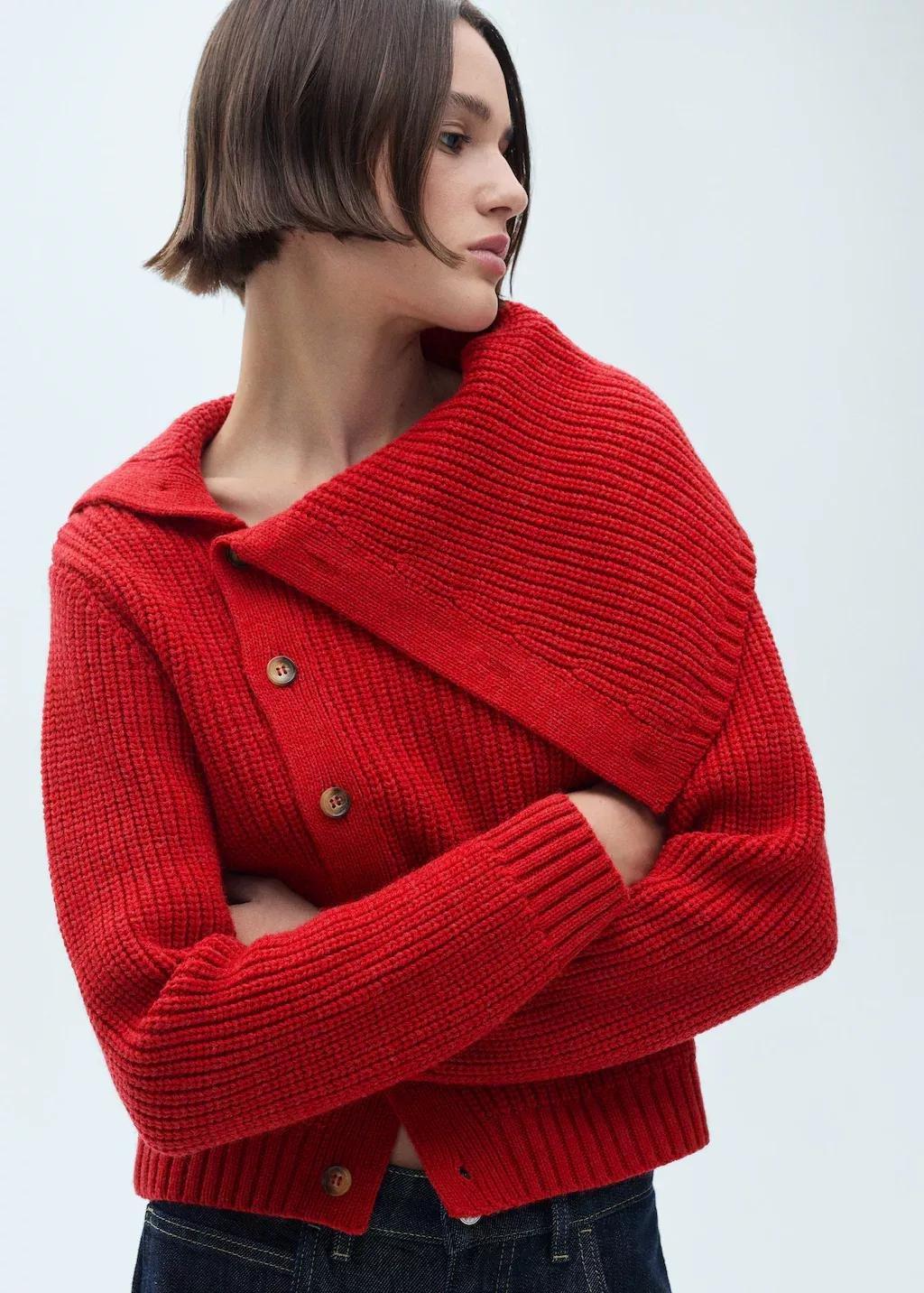 Mango red Funnel-neck sweater with buttons | Azadea UAE