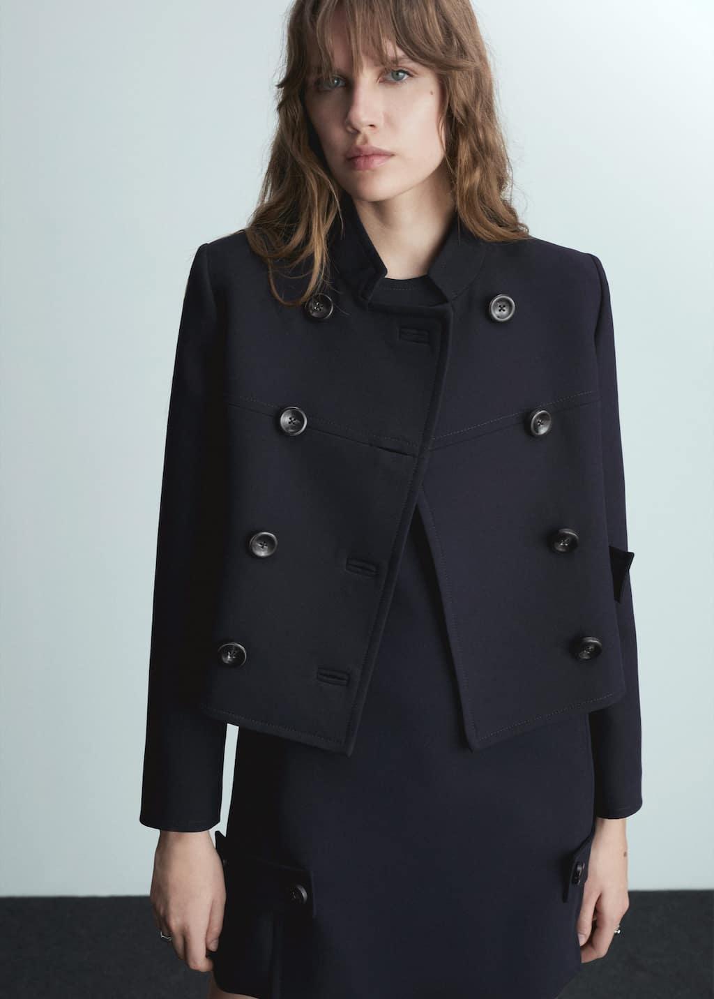 Mango navy Double-breasted cropped jacket | Azadea UAE