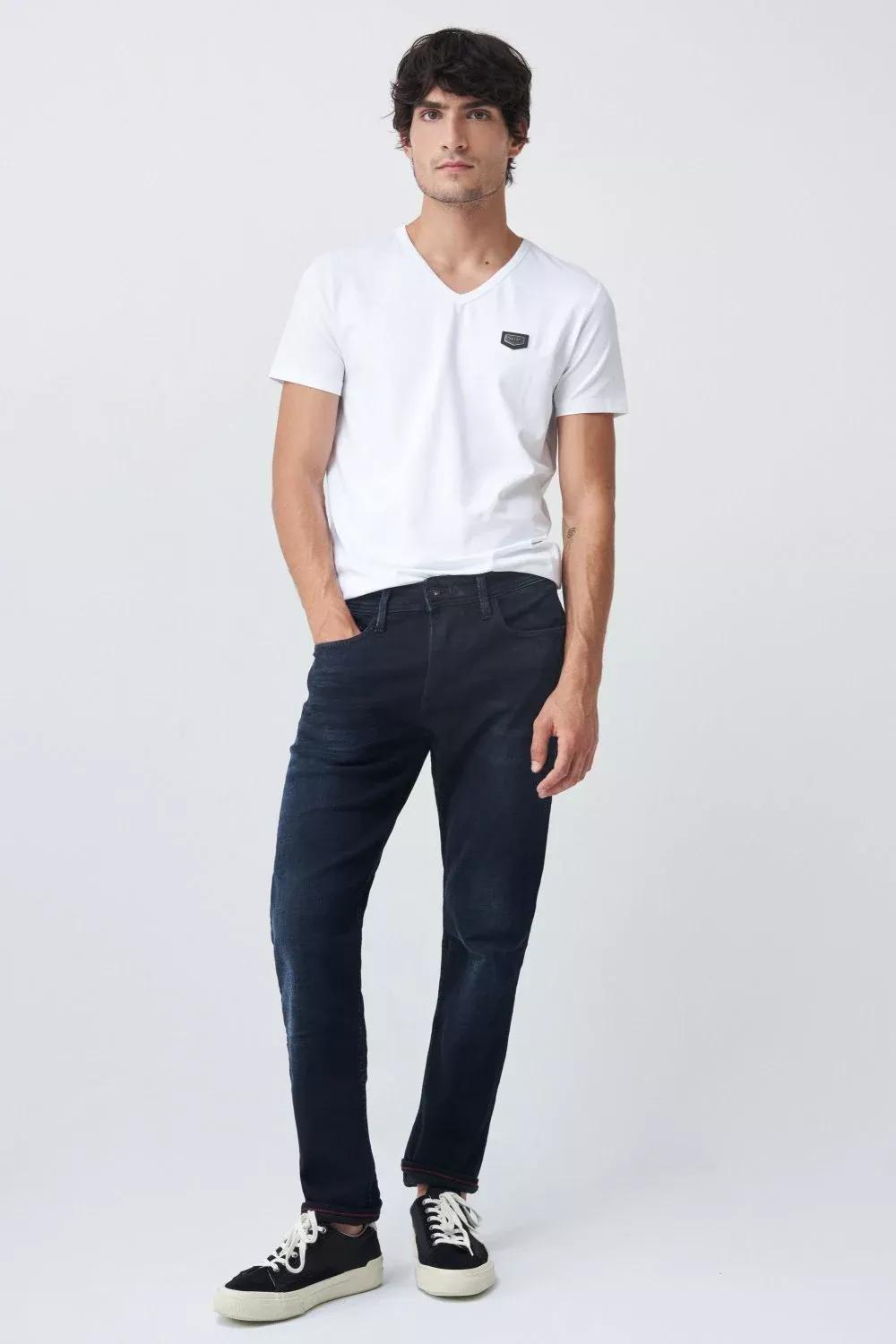 Salsa Jeans Blue Lima Tapered Premium Wash Jeans With Wear | Azadea UAE