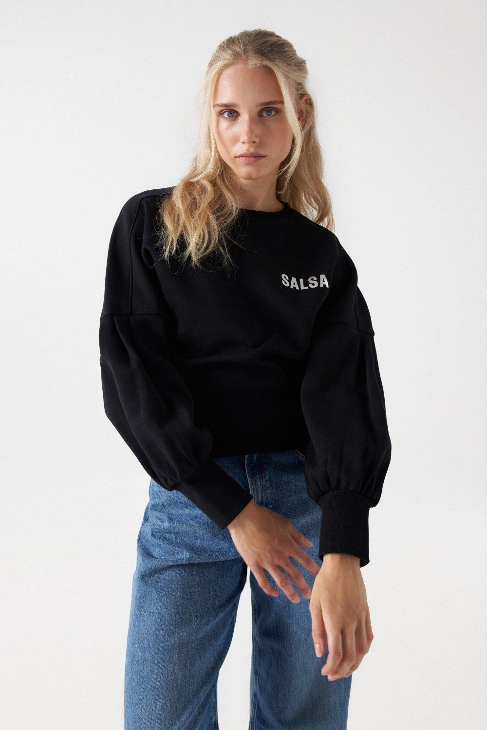 Salsa Jeans Black Plain Sweatshirt With Salsa Logo | Azadea Kuwait