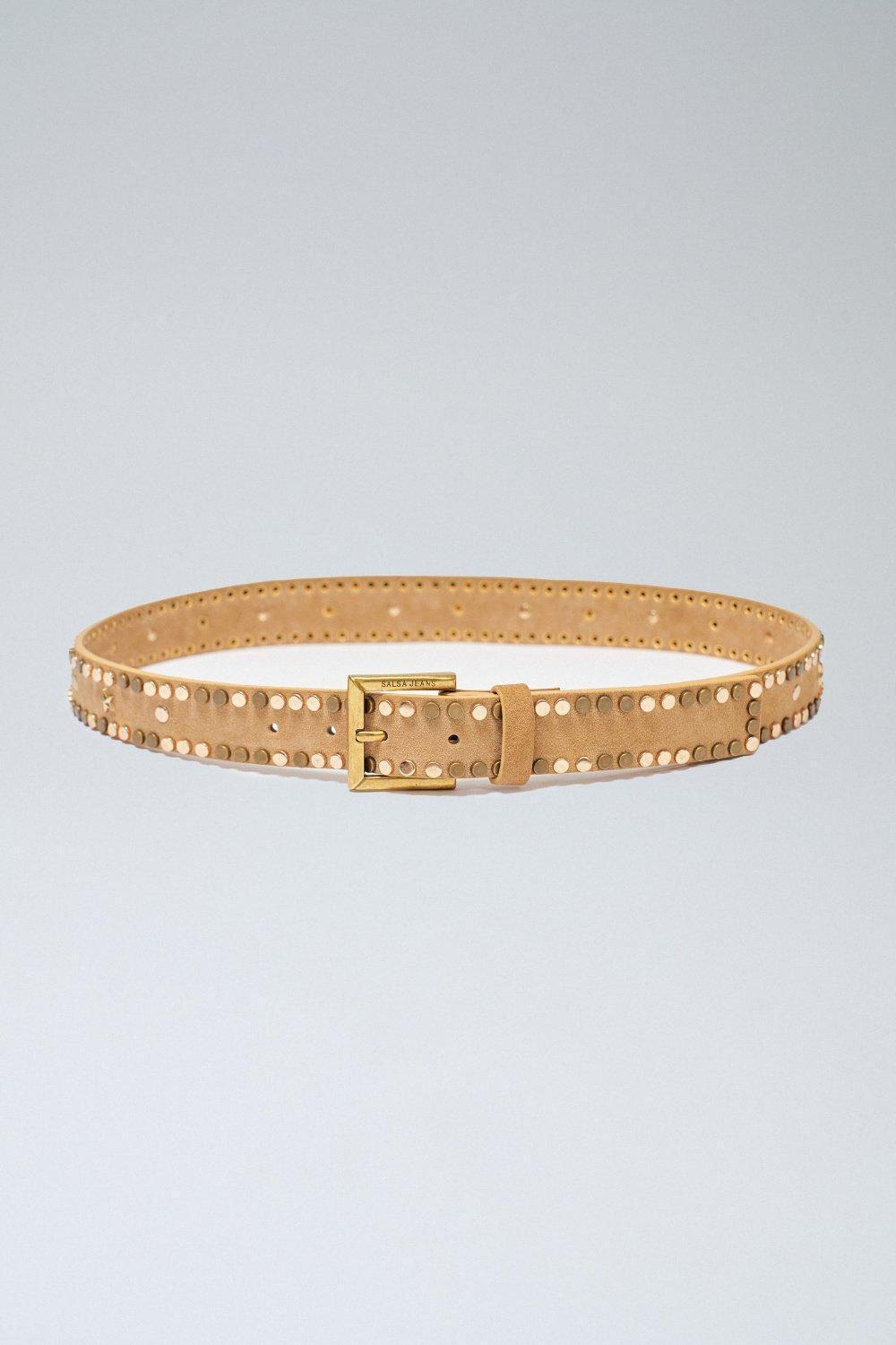 Salsa Jeans Beige Leather Belt With Studs | Azadea UAE