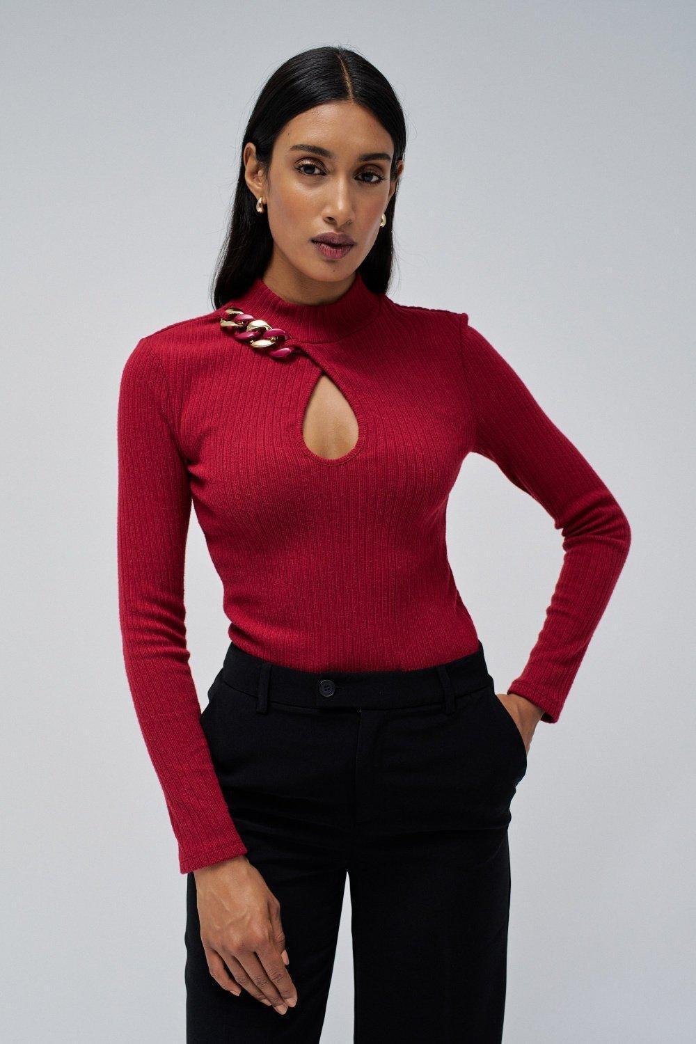 Salsa Jeans Red Knit Sweater With Chain | Azadea UAE