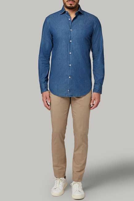 Boggi Milano Blue Cotton Denim Shirt | Azadea Qatar