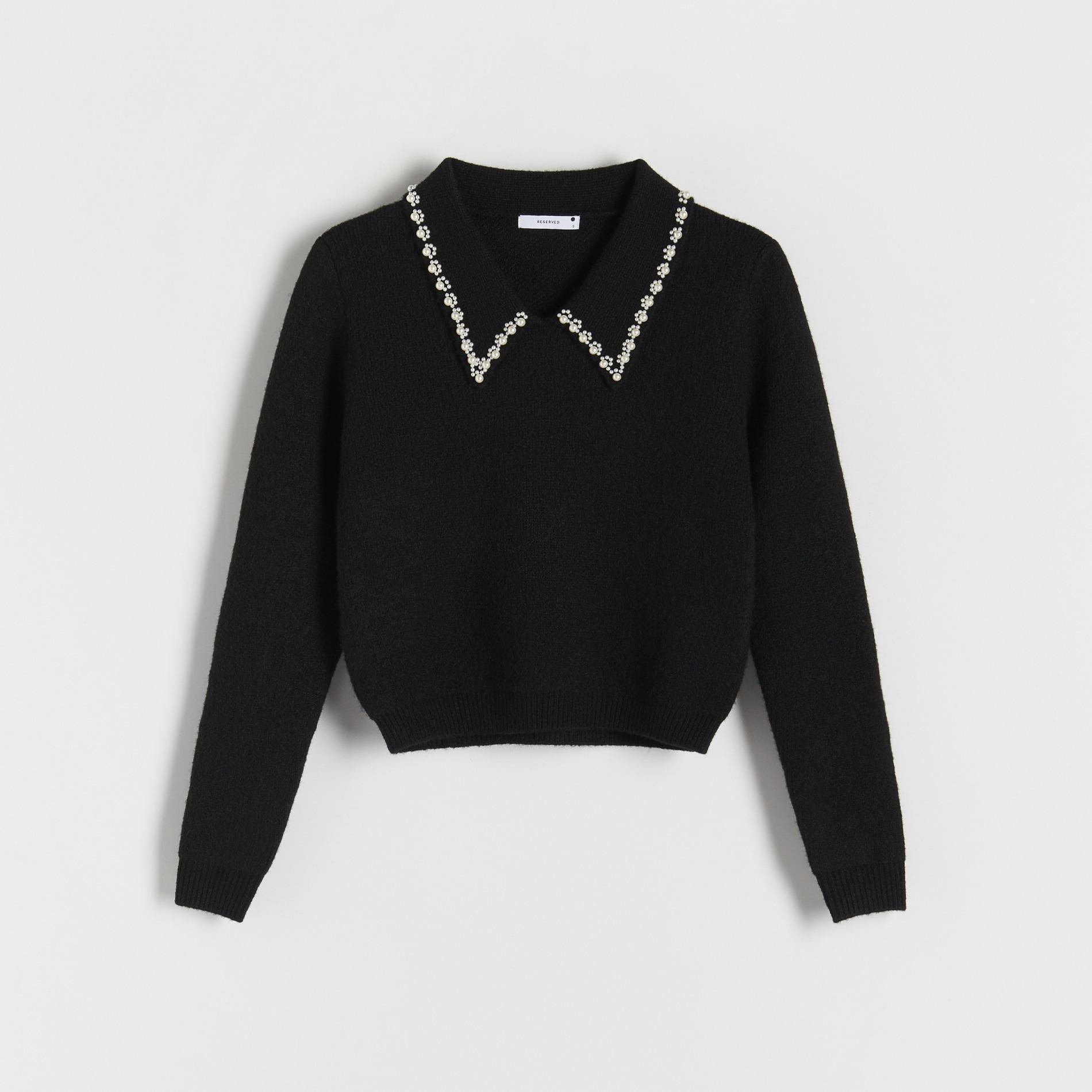Reserved Black Sweater With Decorative Collar | Azadea Qatar