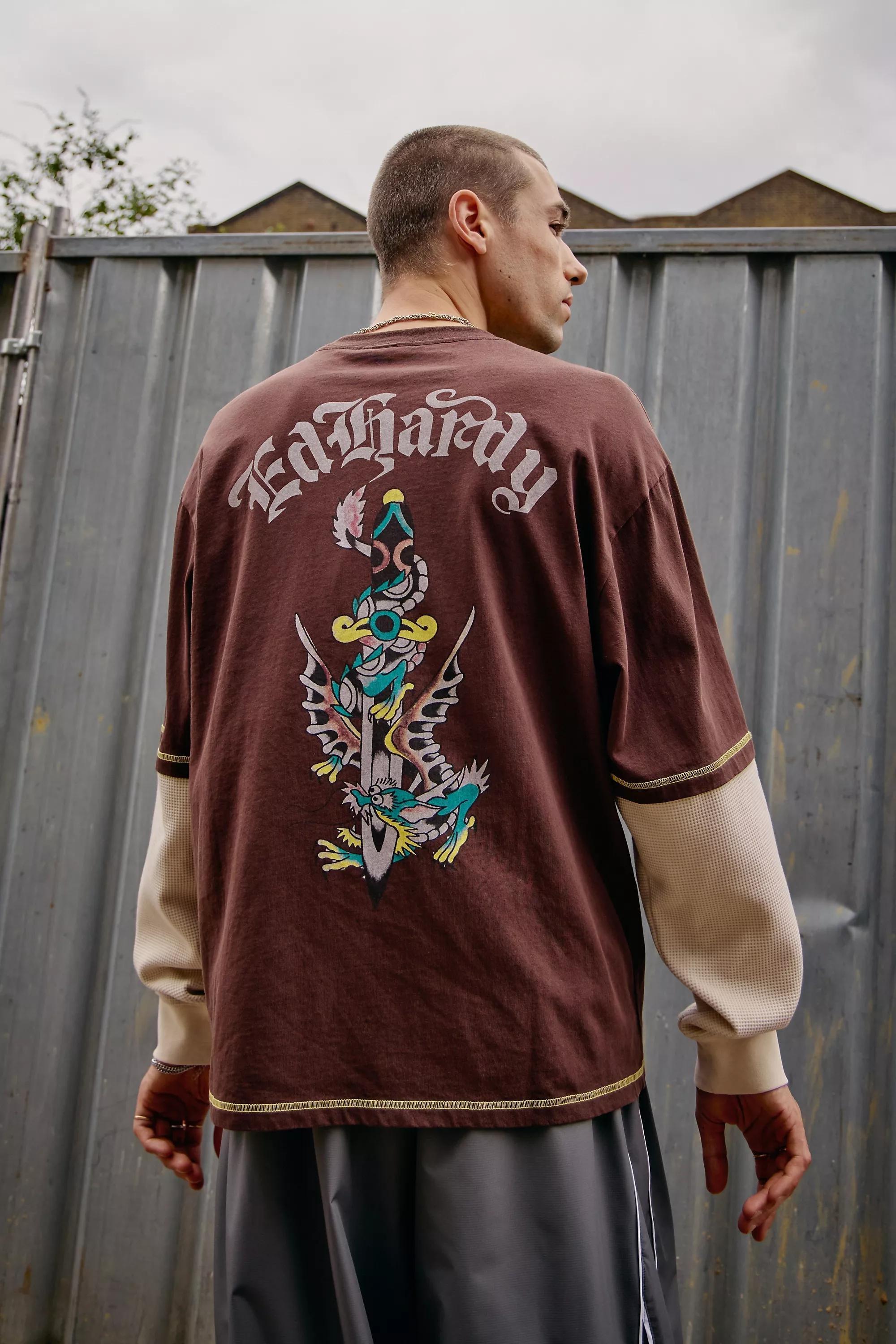 تسوق Ed Hardy UO Exclusive Brown Double Layer T-Shirt Urban Outfitters ...