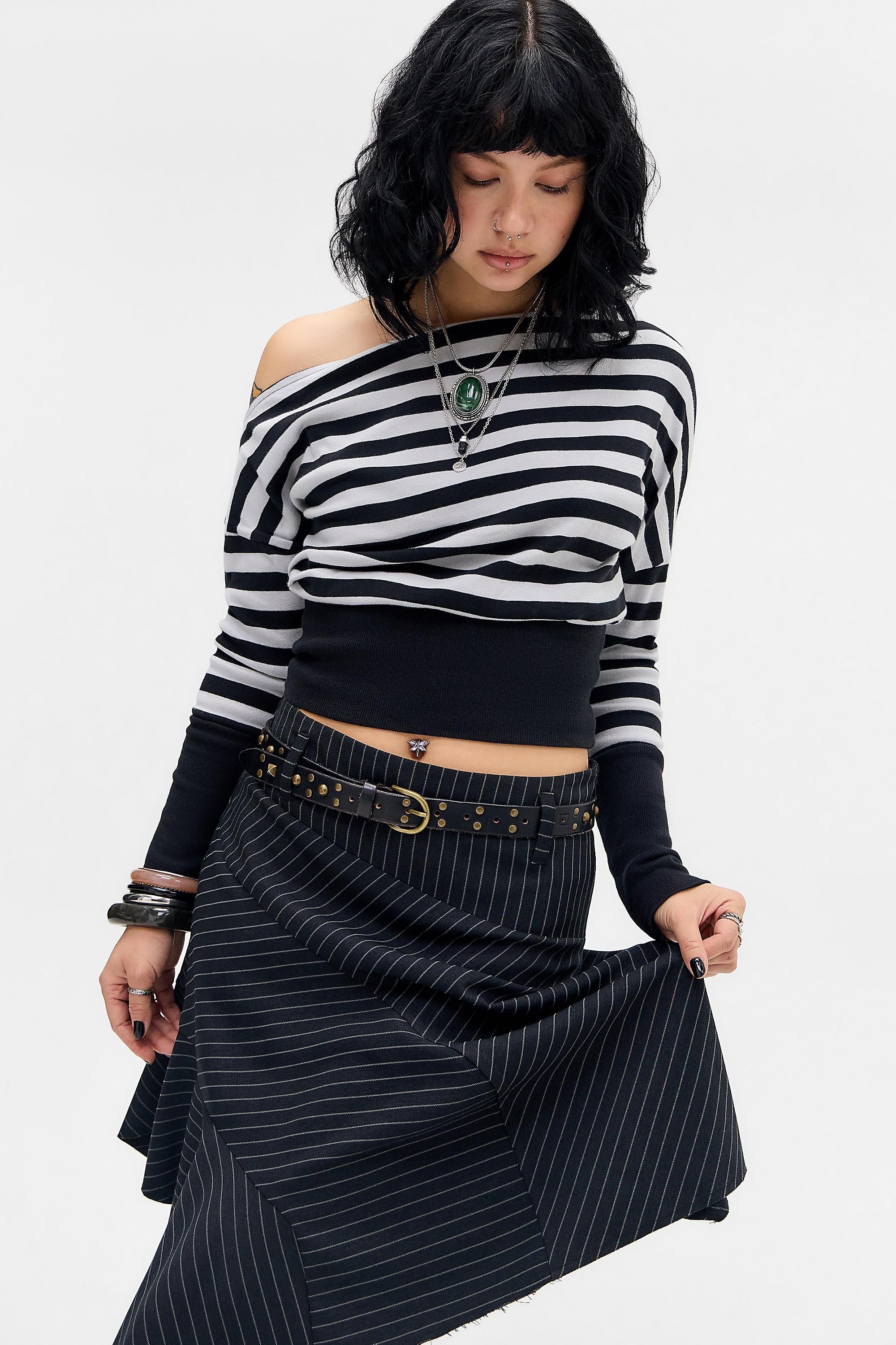 تسوق GREY PATTERN UO Jena Off-Shoulder Ribbed Top Urban Outfitters ...