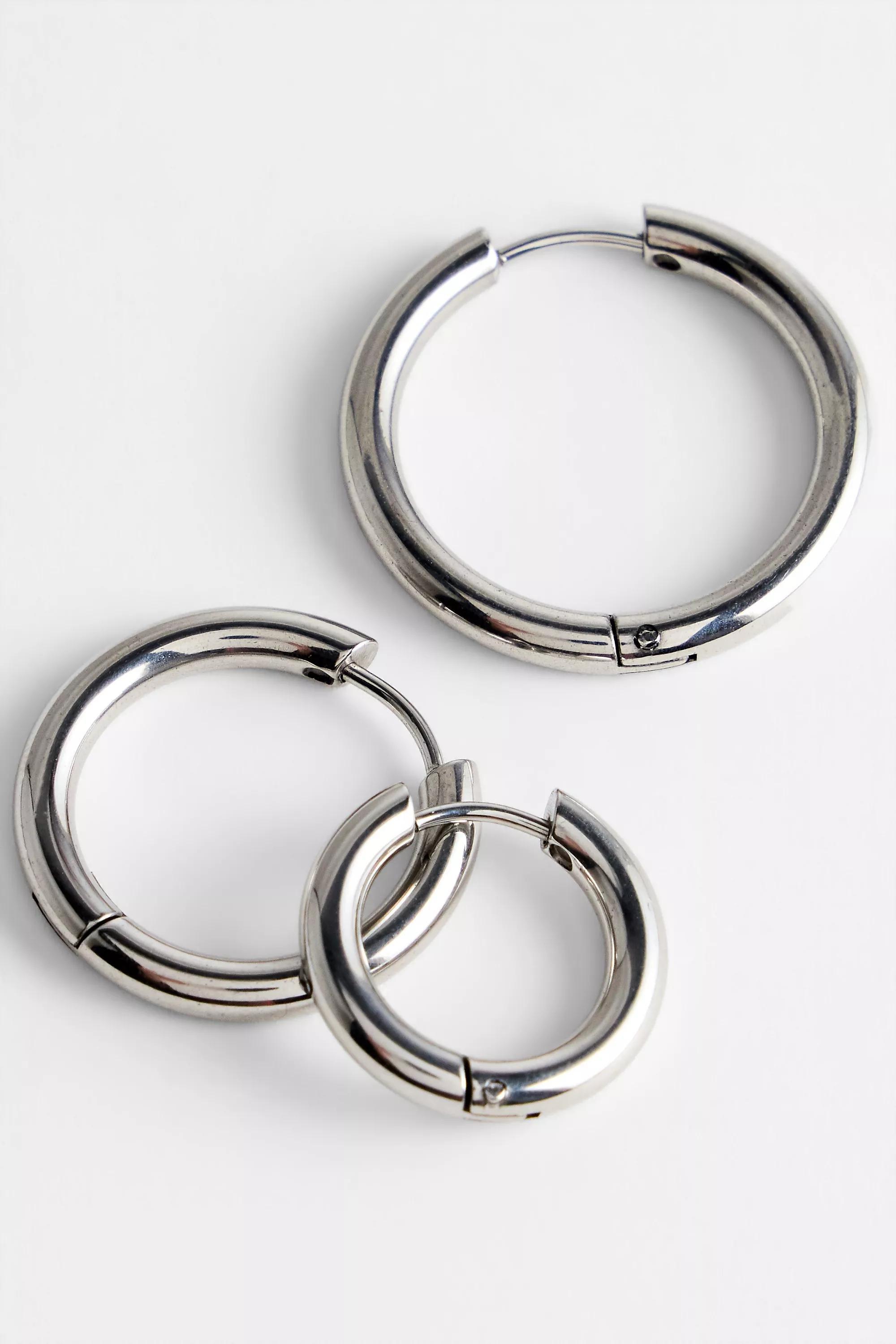 Urban Outfitters Silver Uo Tunnel Hoop Earrings 3-Pack | Azadea UAE