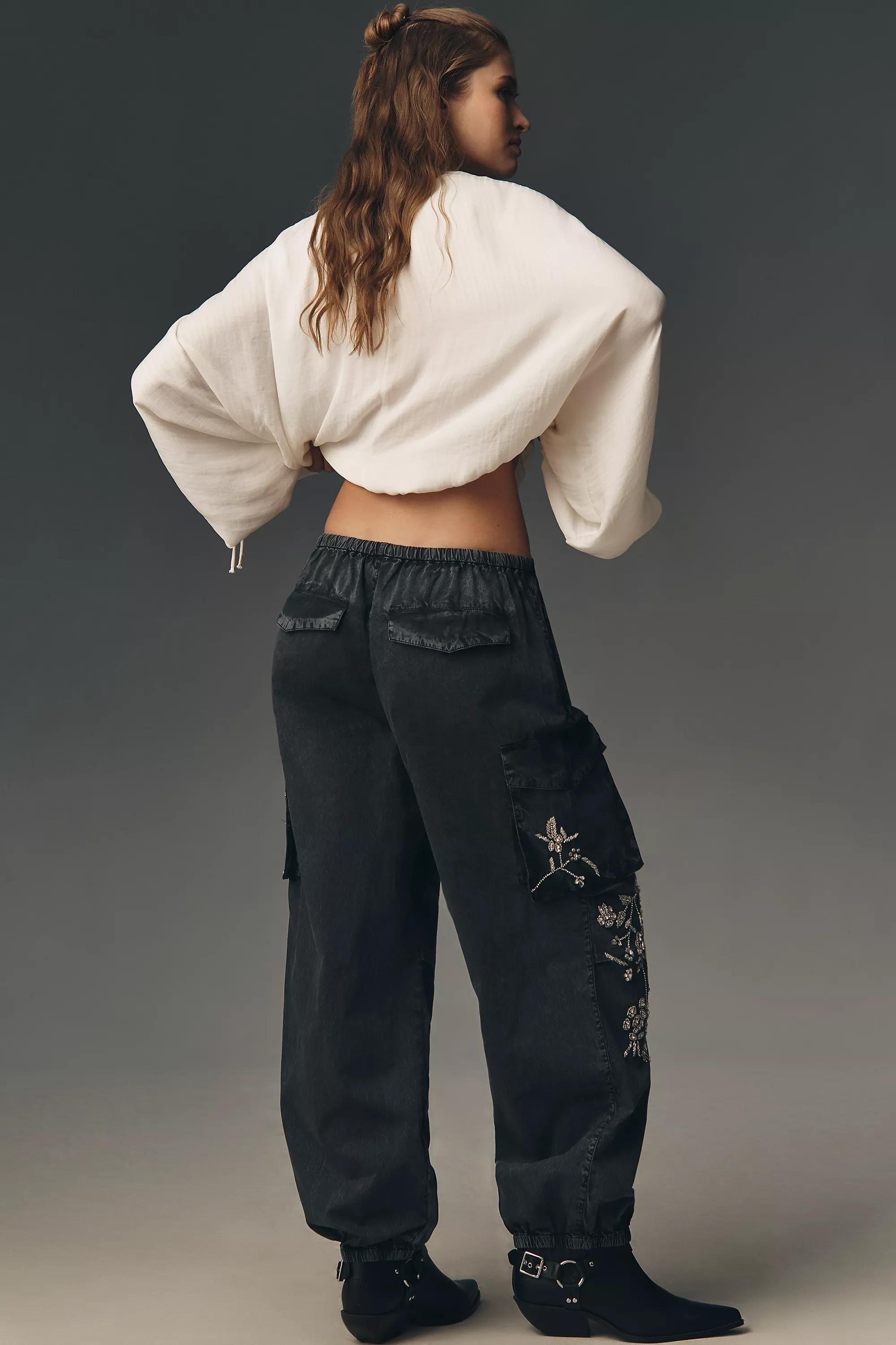 Anthropologie By Pilcro Crystal-Embellished Balloon Trousers, Grey ...