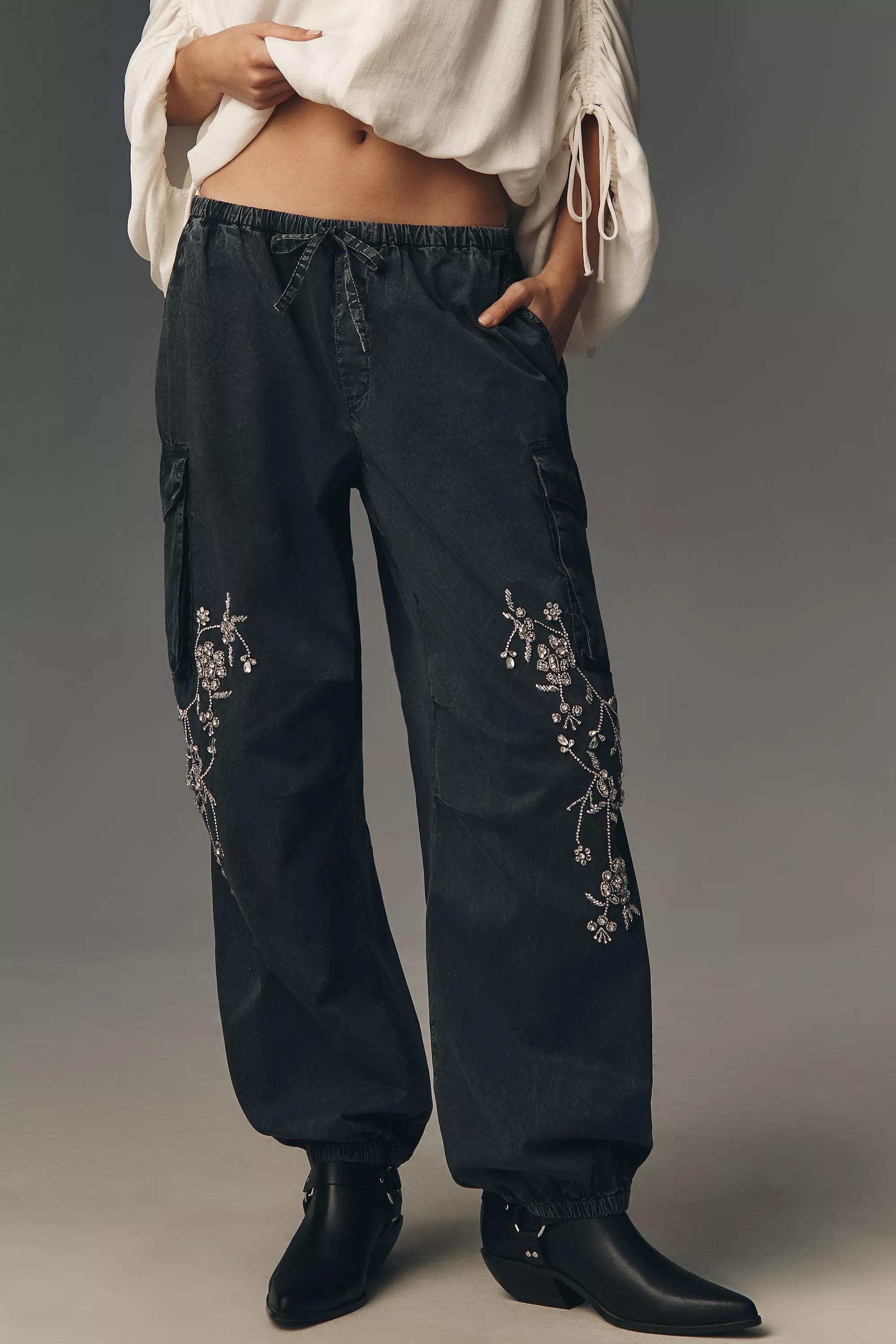 Anthropologie By Pilcro Crystal-Embellished Balloon Trousers, Grey ...