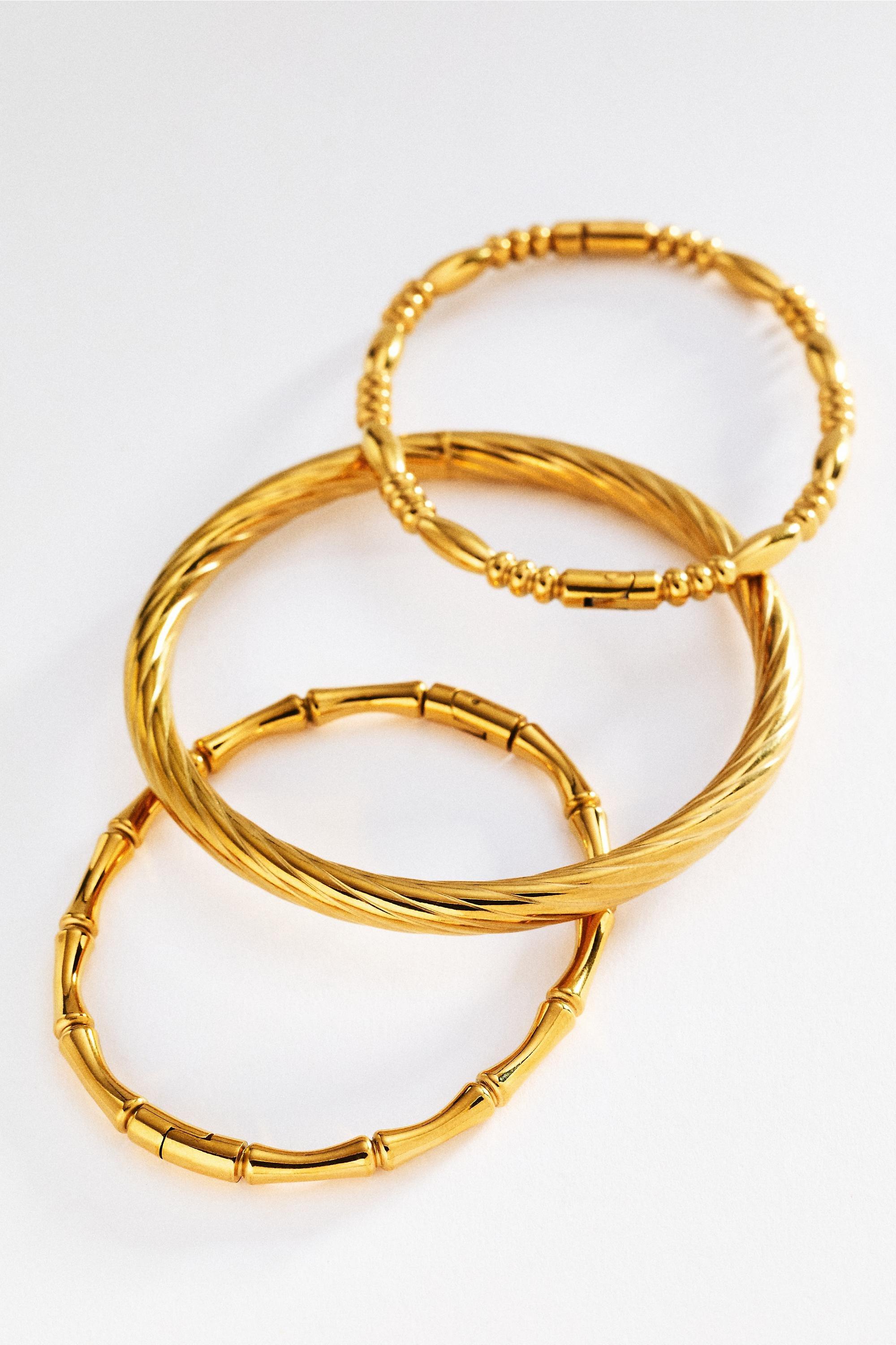 Anthropologie Textured Metal Bracelets, Set Of 3, Gold | Azadea UAE
