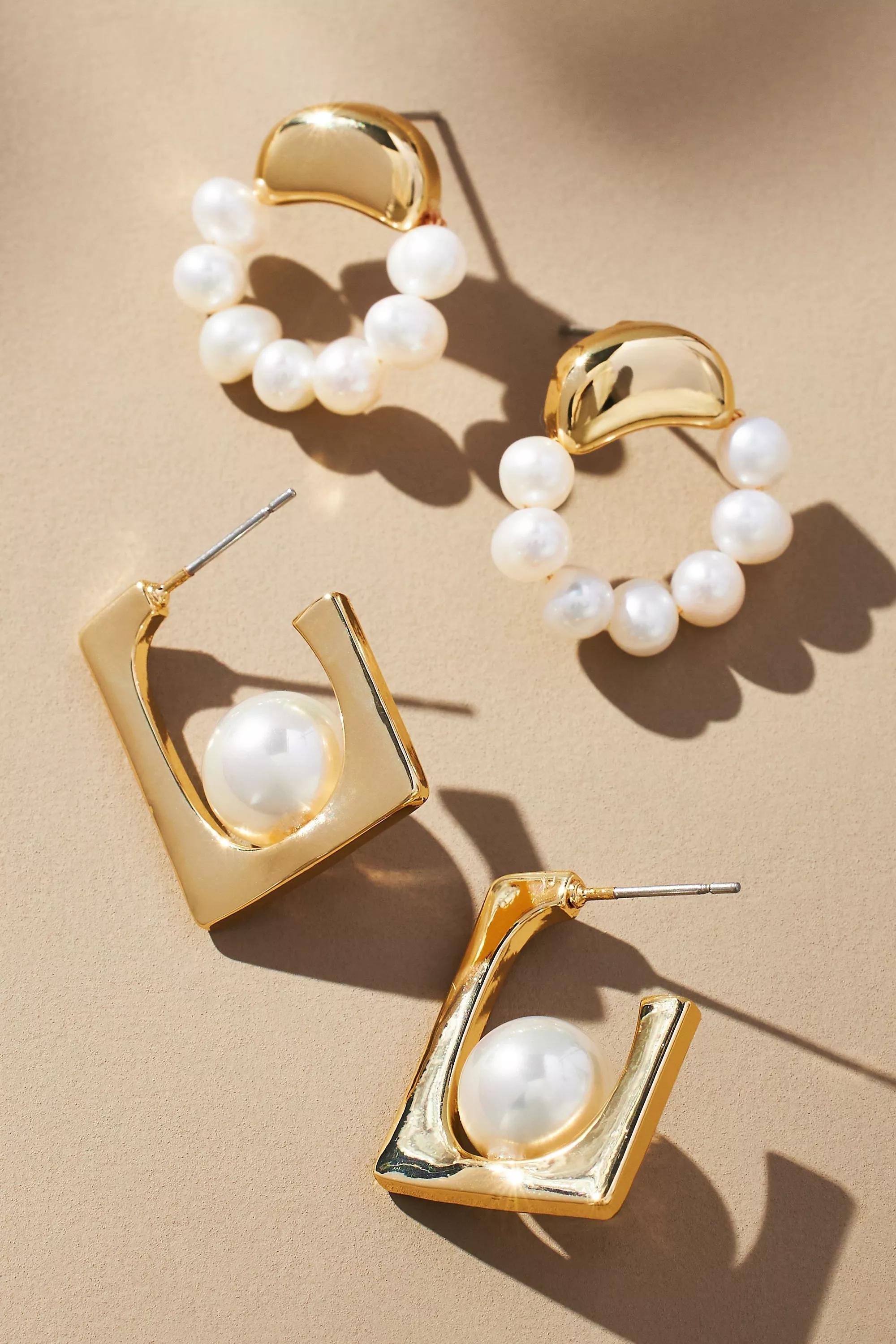 تسوق Gold-Plated Pearl Hoop Earrings, Set Of 2, Pearl Anthropologie | أزاديا الإمارات العربية ...