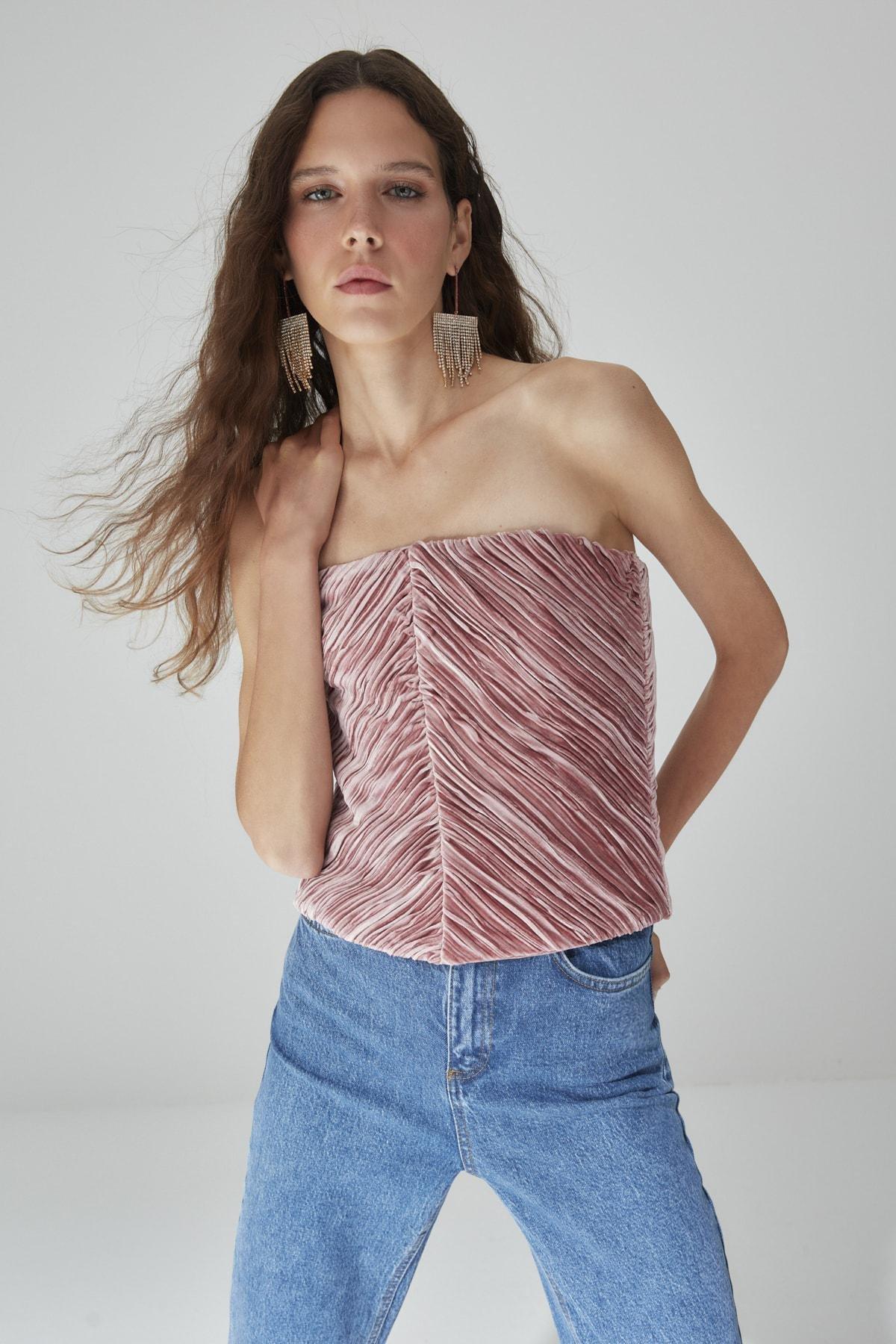 Trendyol Pink Off Shoulder Strapless Crop Top Azadea Uae