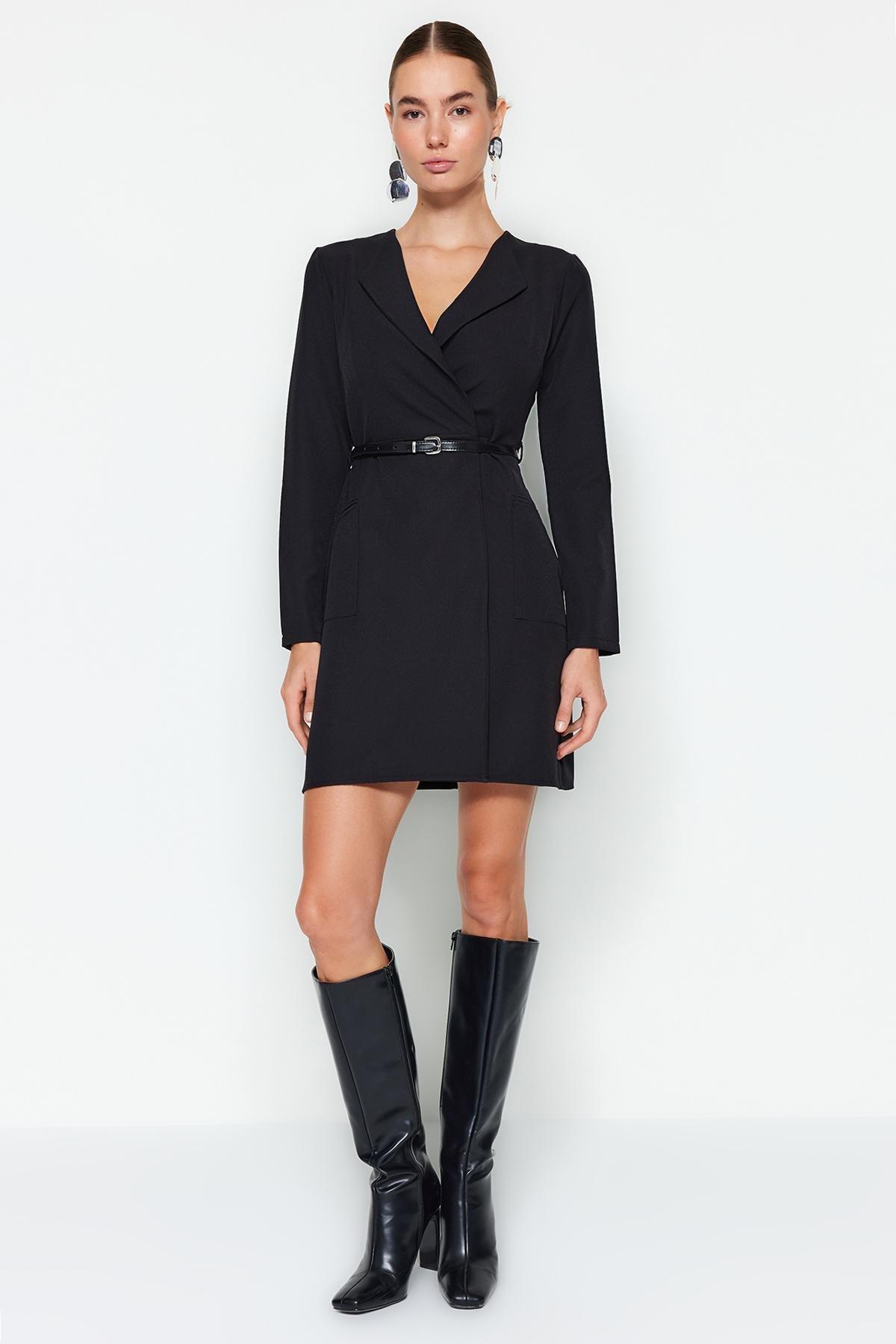 Trendyol Black Double Breasted Woven Jacket Dress | Azadea Kuwait